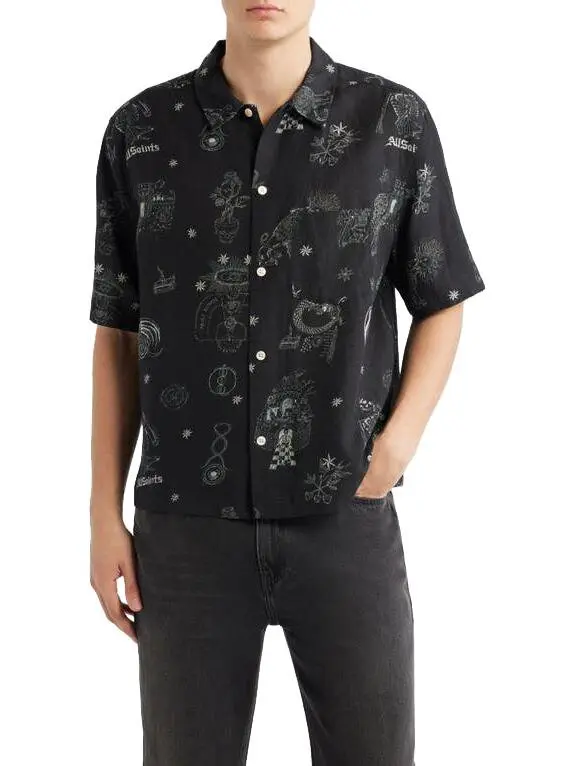 ALLSAINTS Terra Print Short Sleeve Button-up Shirt - Jet Black