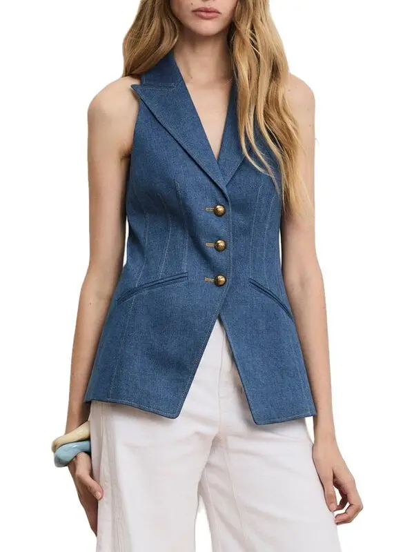 Veronica Beard Costa Denim Vest - Cosmo