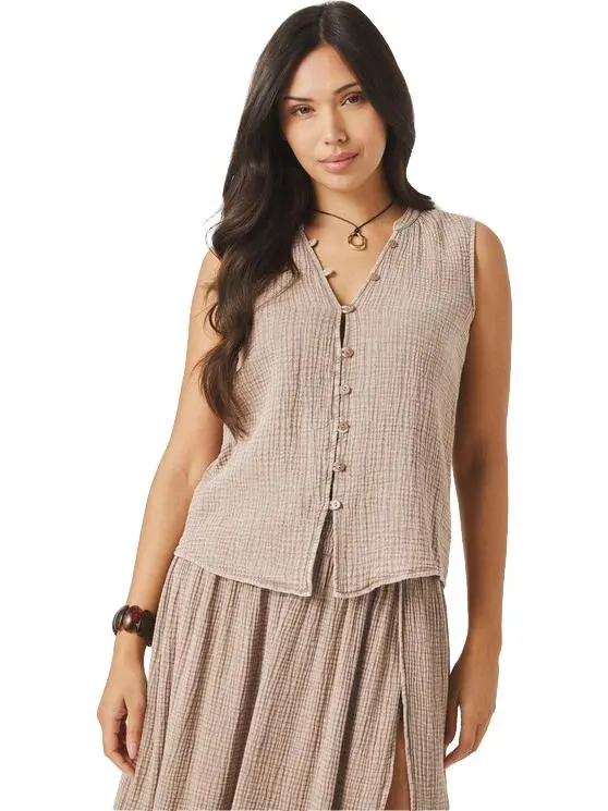 Splendid Gauze Button Tank - Natural