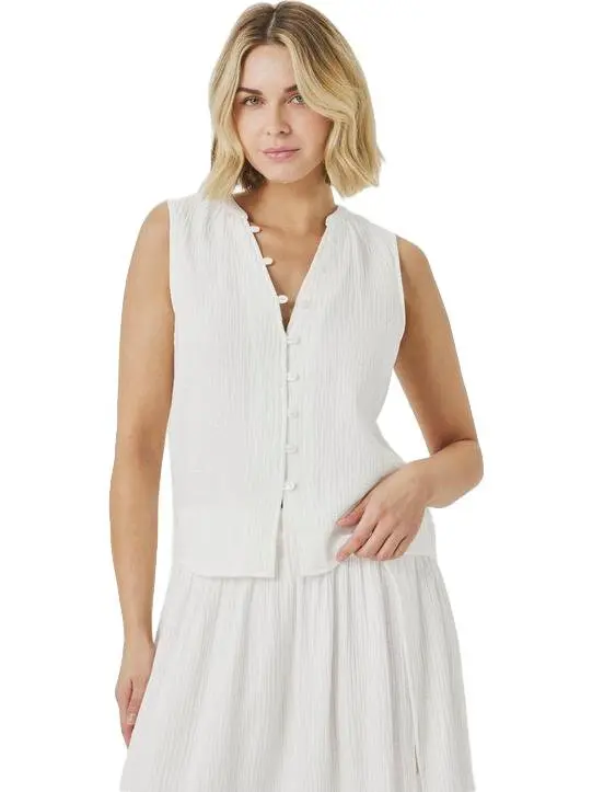 Splendid Gauze Button Tank - White