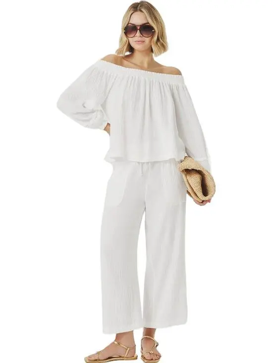 Splendid Ava Gauze Off-shoulder Top - White