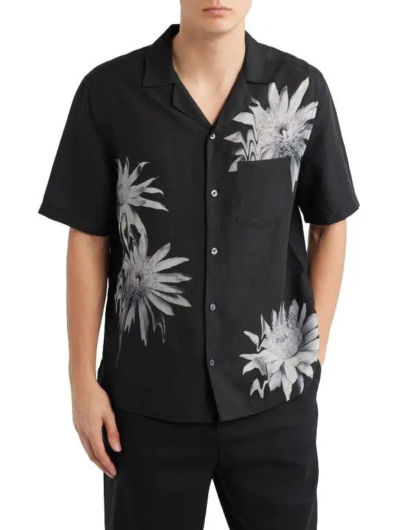 ALLSAINTS Floraze Floral Graphic Button-up Camp Shirt - Jet Black