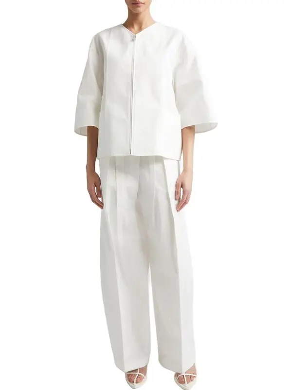 JIL SANDER Pleated Straight Leg Pants - Latte