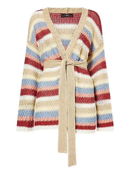 Max Mara Stripe Linen Knitted Cardigan - Cherry