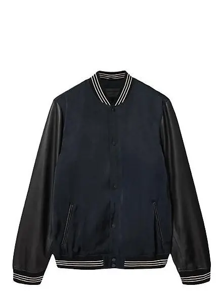 ALLSAINTS Leather-sleeved Woven Bomber Jacket - Navy/black