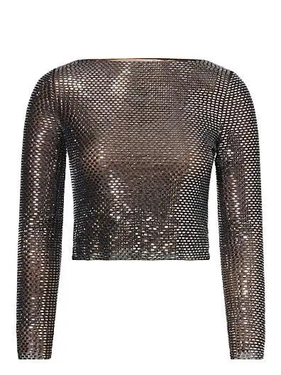 SELF-PORTRAIT Boat-neck Rhinestone-embellished Top - Black
