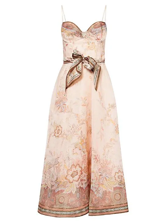 Zimmermann Alchemy Floral-print Silk And Linen-blend Midi Dress - Pink Paisley