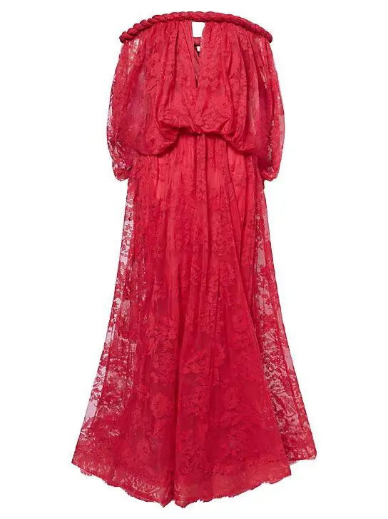 Zimmermann Luna Off-shoulder Lace Maxi Dress - Fuchsia