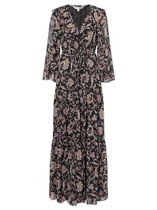 Veronica Beard Akara Floral-print Silk Maxi Dress - Black Multi