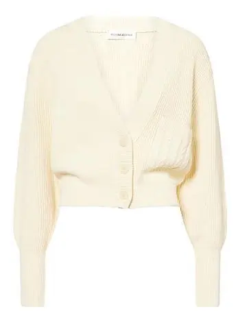Victoria Beckham Cropped Relaxed-fit Cotton-blend Cardigan - Ivory