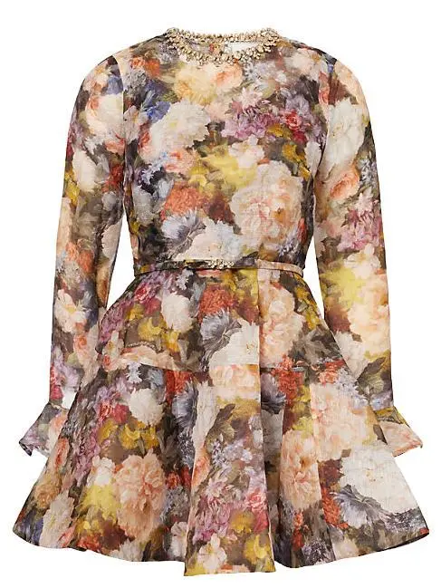Zimmermann Floral-print Silk And Linen-blend Mini Dress - Rosette