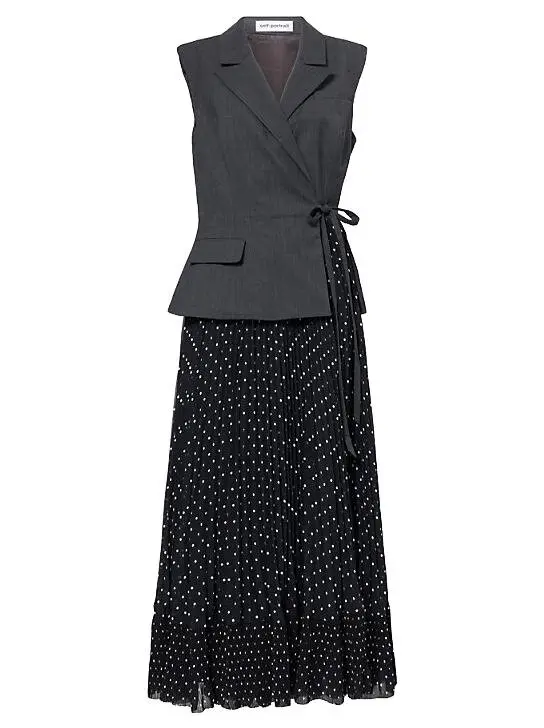 SELF-PORTRAIT Tailored Polka-dot Crepe Midi Dress - Grey
