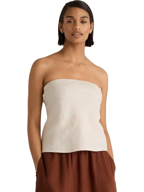 Quince 100% European Linen Strapless Top - Sand