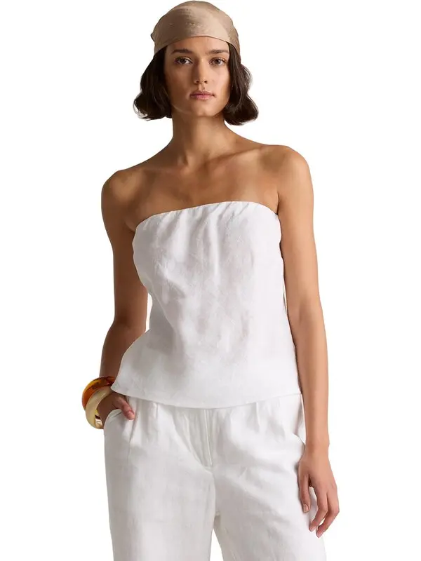 Quince 100% European Linen Strapless Top - White