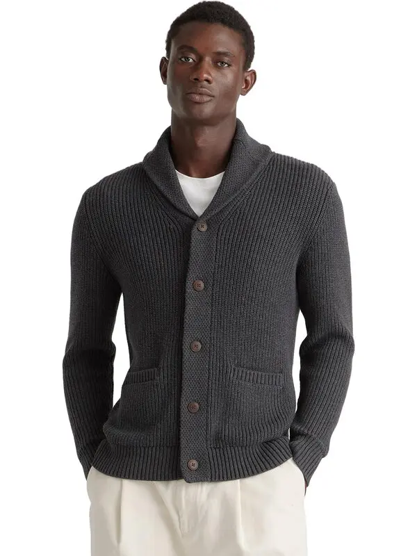 Quince Shawl-collar Cardigan Sweater - Charcoal