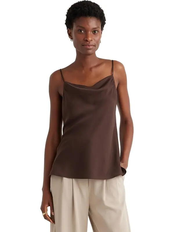Quince Washable Stretch Silk Cowl Neck Cami - Hot Fudge