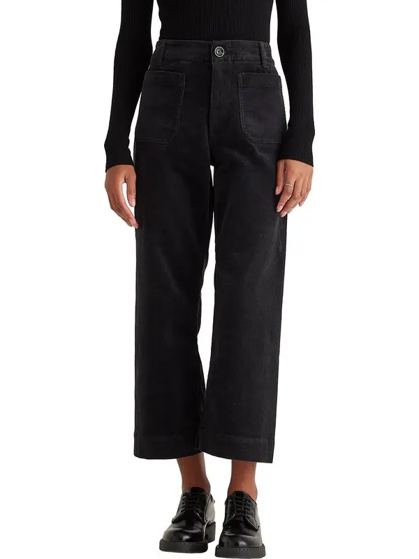 Quince Organic Stretch Corduroy Cropped Wide Leg Pants - Black