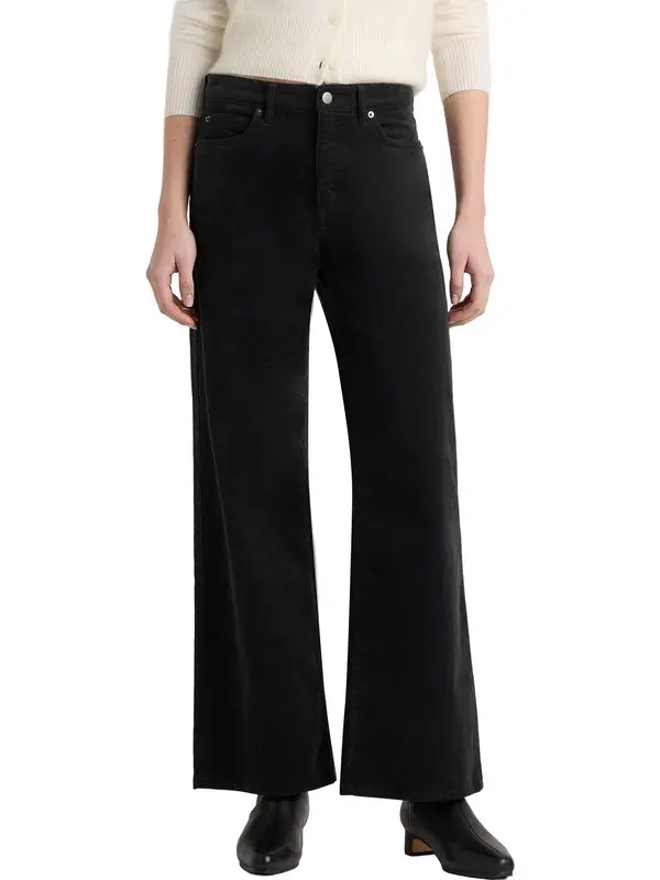 Quince Organic Stretch Corduroy Wide Leg Pants - Black