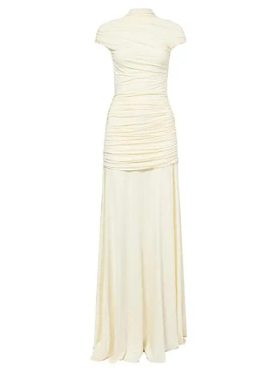 SELF-PORTRAIT Draped Cap-sleeve Jersey Maxi Dress - Yellow