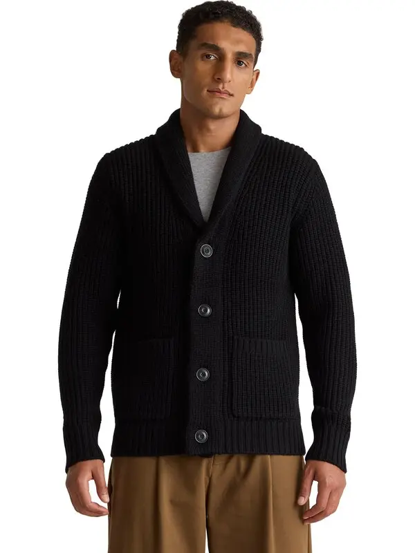 Quince Australian Merino Wool Shawl Collar Cardigan Sweater - Black