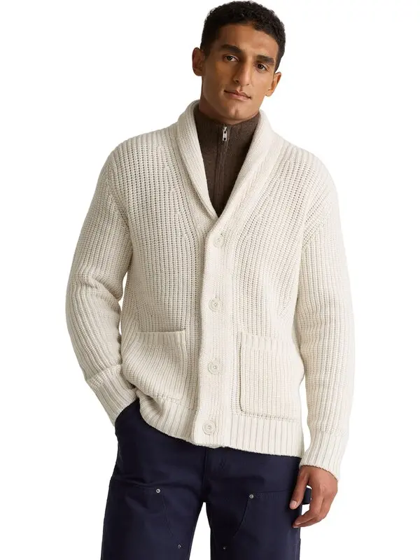 Quince Australian Merino Wool Shawl Collar Cardigan Sweater - Heather Bone