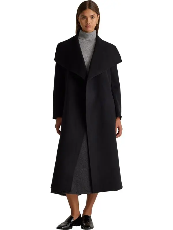 Quince Double-faced Merino Wool Draped Collar Wrap Coat - Black