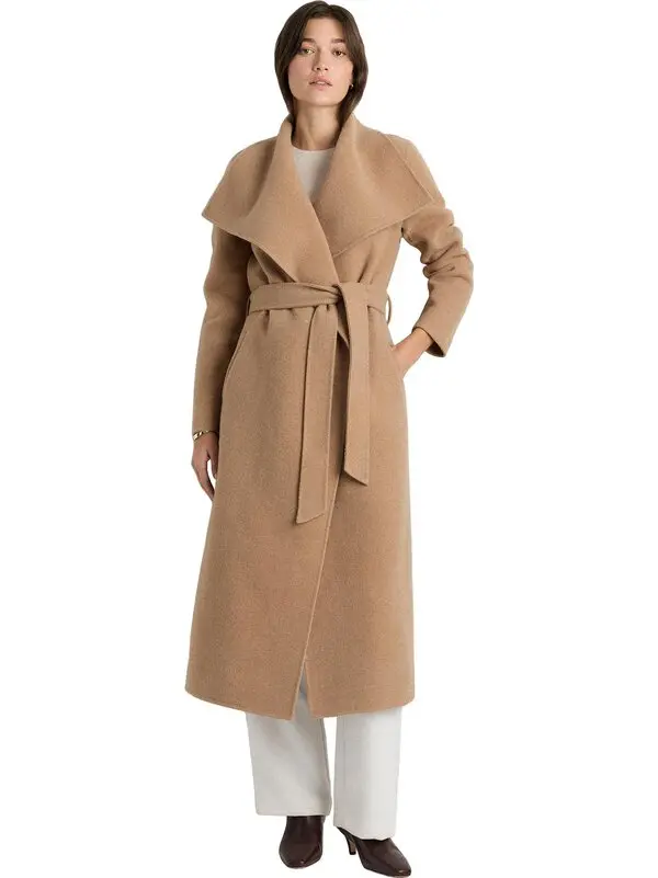 Quince Double-faced Merino Wool Draped Collar Wrap Coat - Caramel