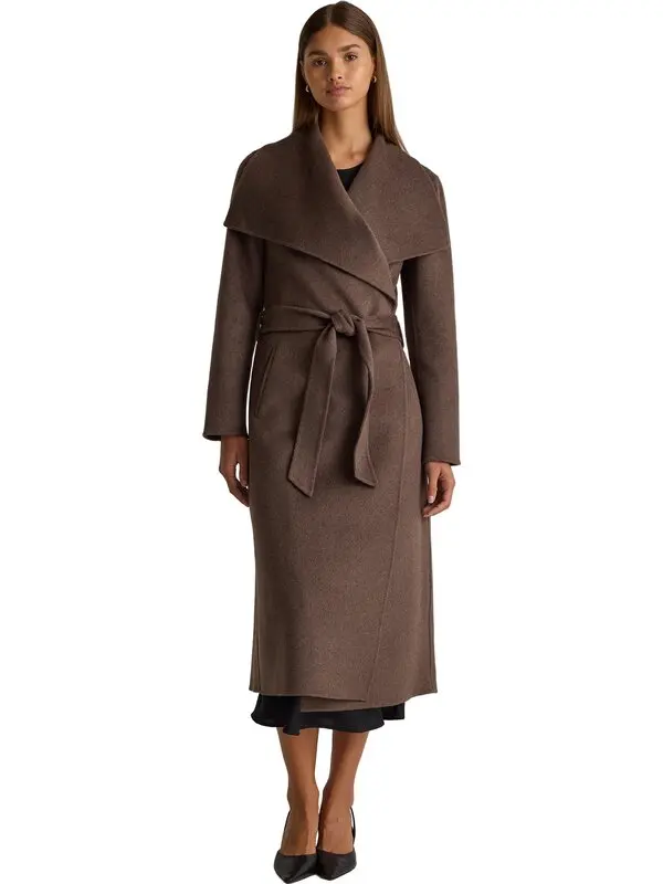 Quince Double-faced Merino Wool Draped Collar Wrap Coat - Cocoa Melange