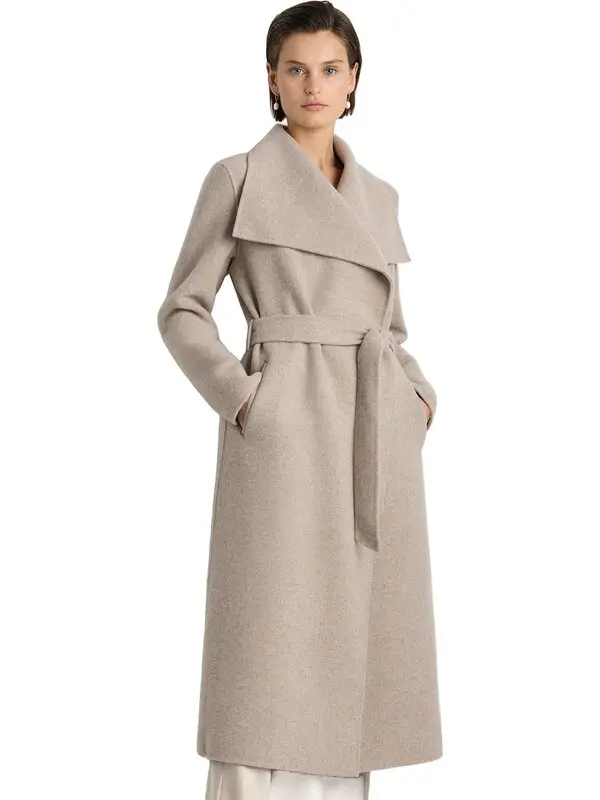 Quince Double-faced Merino Wool Draped Collar Wrap Coat - Oat