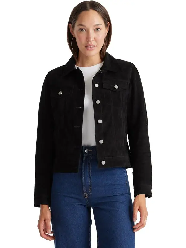 Quince Suede Trucker Jacket - Black