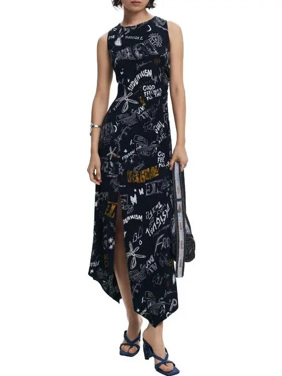 Desigual Slogan Print Sleeveless Dress - Black