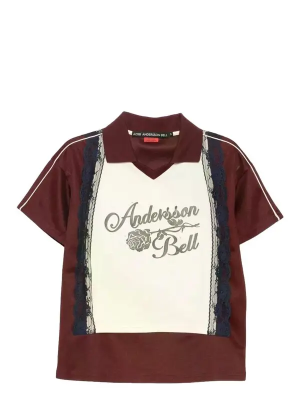 Andersson Bell Lace Trim Polo Jersey Top - Red