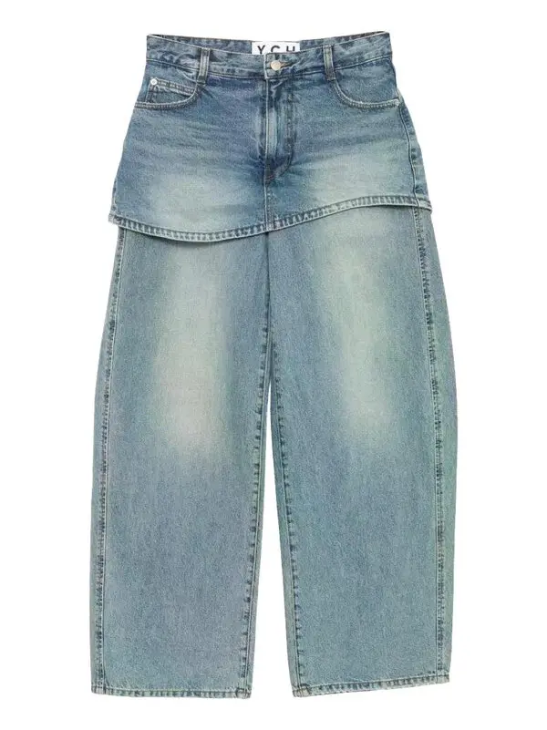 YCH Layered Wide-leg Jeans - Blue