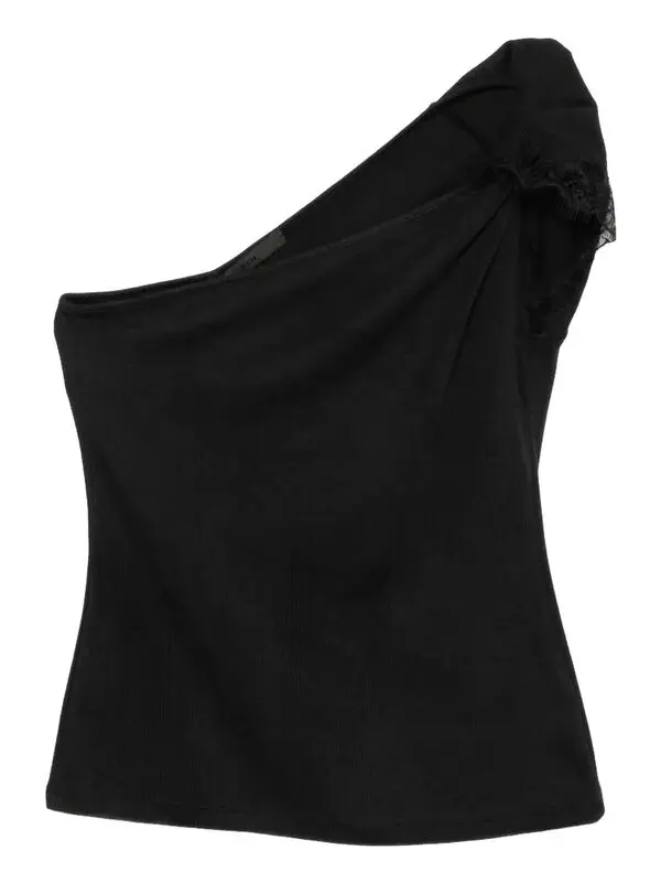 YCH Knitted One-shoulder Top - Black