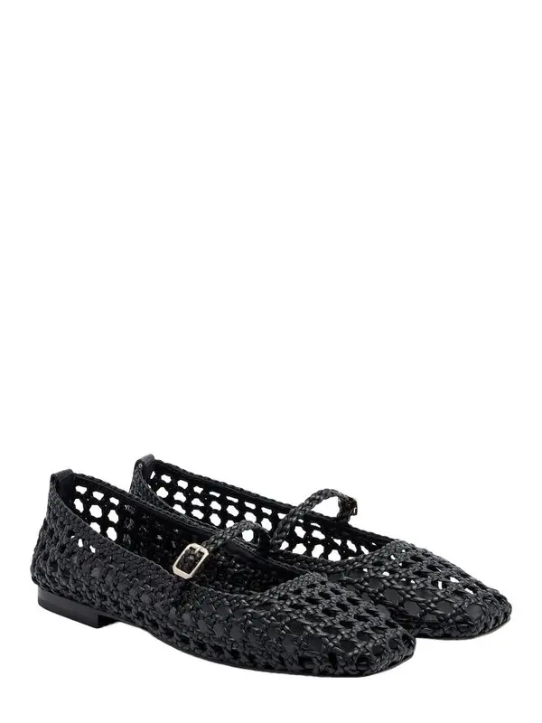 SOULIERS MARTINEZ Paris Woven Leather Mary Jane Flats - Black