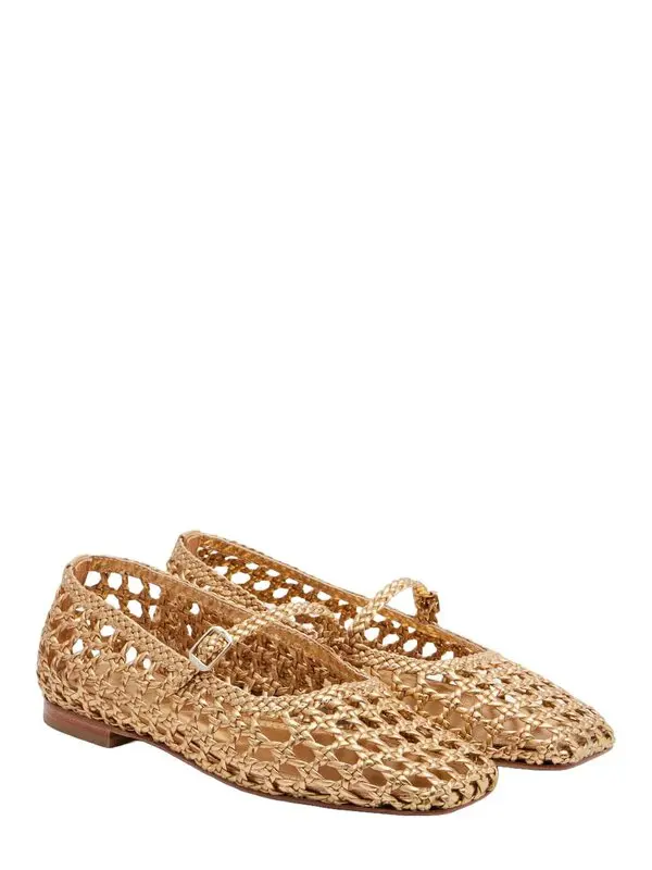 SOULIERS MARTINEZ Paris Woven Leather Mary Jane Flats - Gold