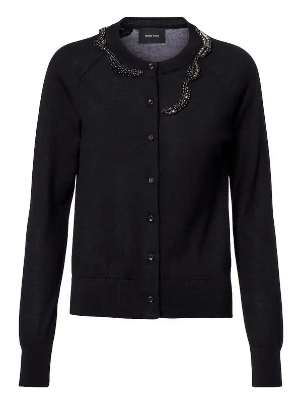 Simone Rocha Embellished Wool And Silk Cardigan - Black