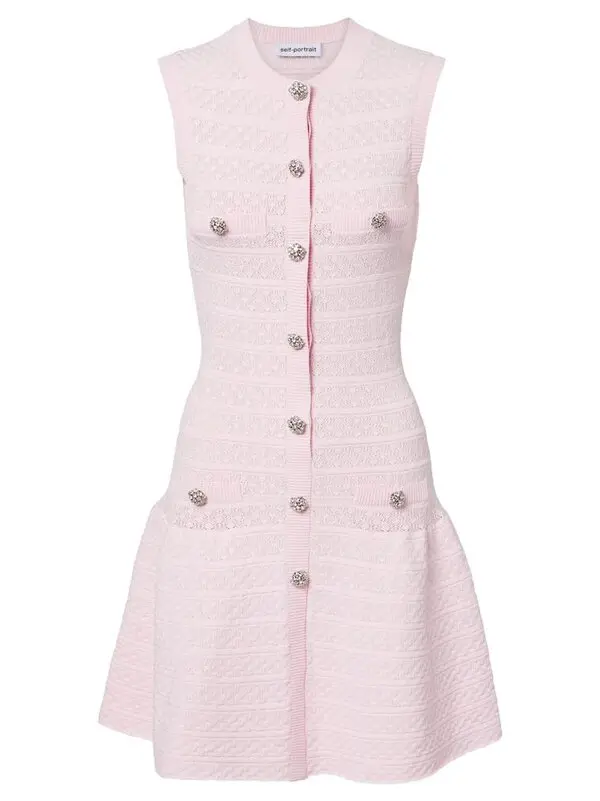 SELF-PORTRAIT Embellished Pointelle Mini Dress - Pink