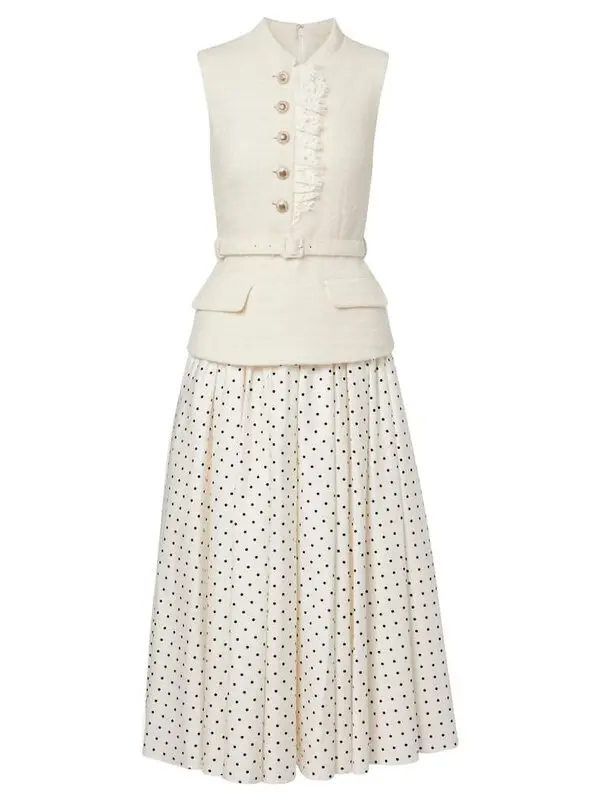 SELF-PORTRAIT Polka-dot Bouclé Midi Dress - White