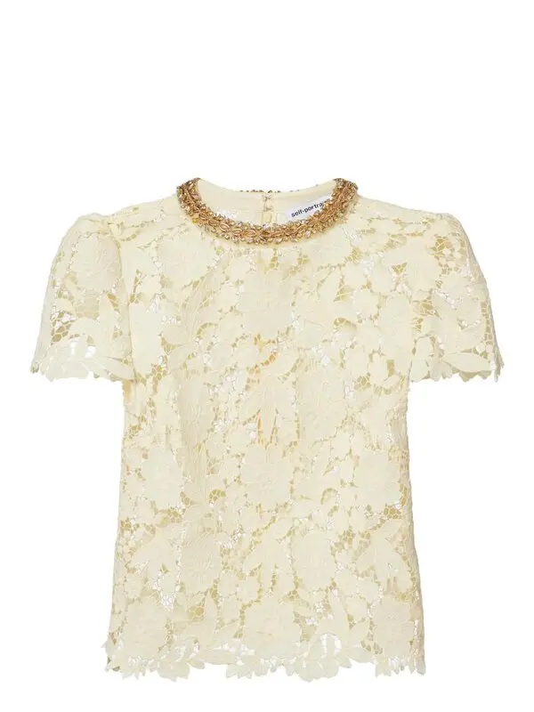 SELF-PORTRAIT Embellished Lace Top - Yellow