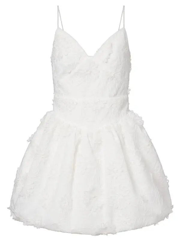SELF-PORTRAIT Floral-appliqué Organza Minidress - White