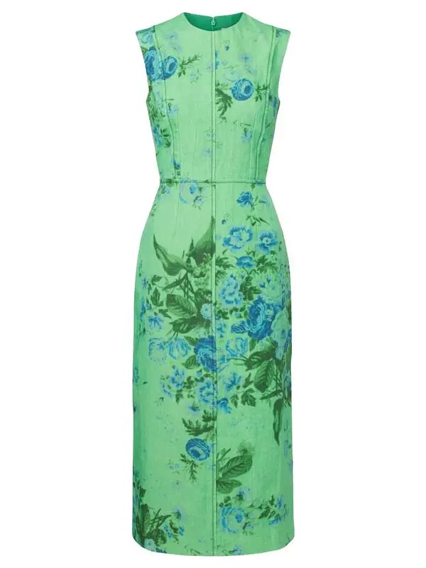 Erdem Floral Linen Midi Dress - Green