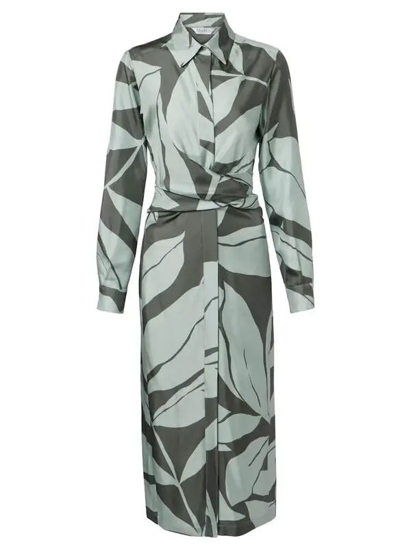 Max Mara Robinia Printed Silk Shirt Dress - Green