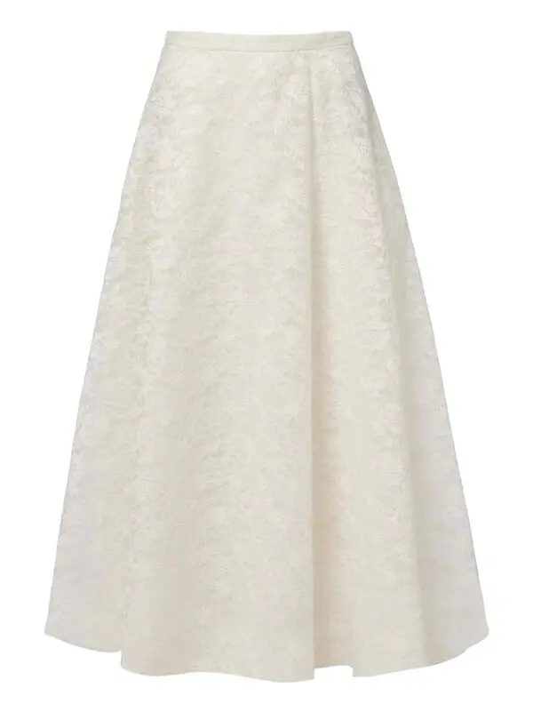 Max Mara Avena Embroidered Midi Skirt - White