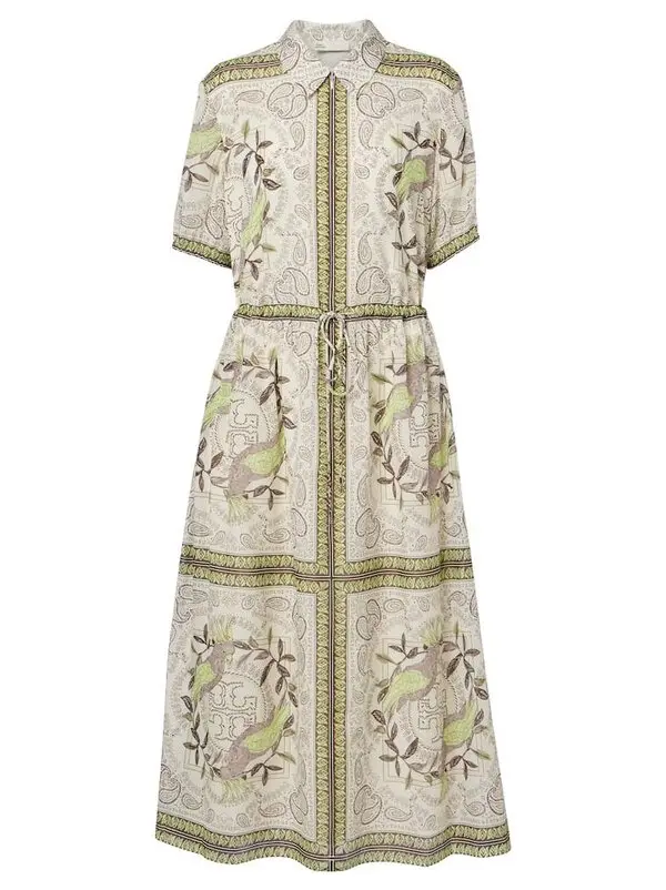 Tory Burch Printed Silk And Cotton Midi Dress - Green