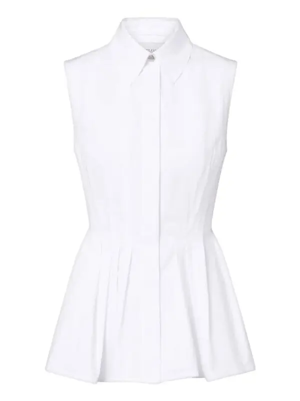 Sportmax Certosa Peplum Cotton Poplin Shirt - White