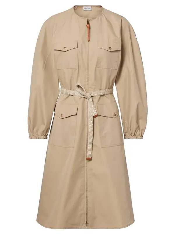 Moncler Belted Cotton-blend Poplin Midi Dress - Beige