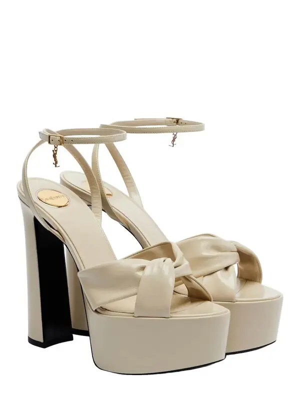 Saint Laurent Franciane Leather Platform Sandals - Beige