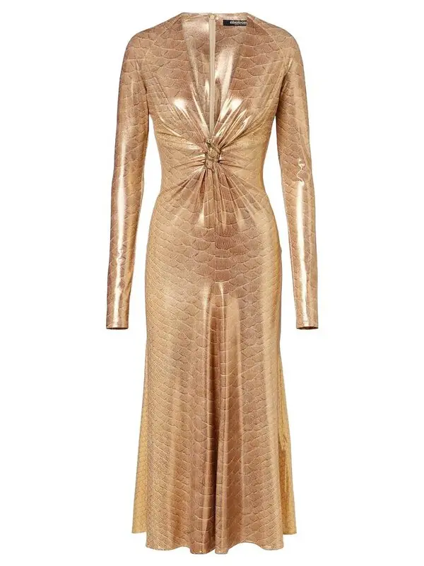 Roberto Cavalli Embellished Snake-print Midi Dress - Gold
