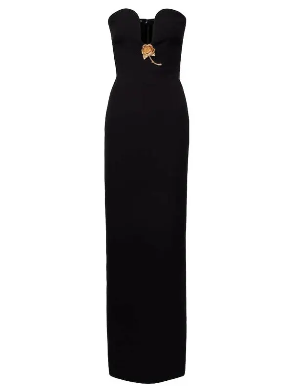 Roland Mouret Floral-appliqué Strapless Gown - Black
